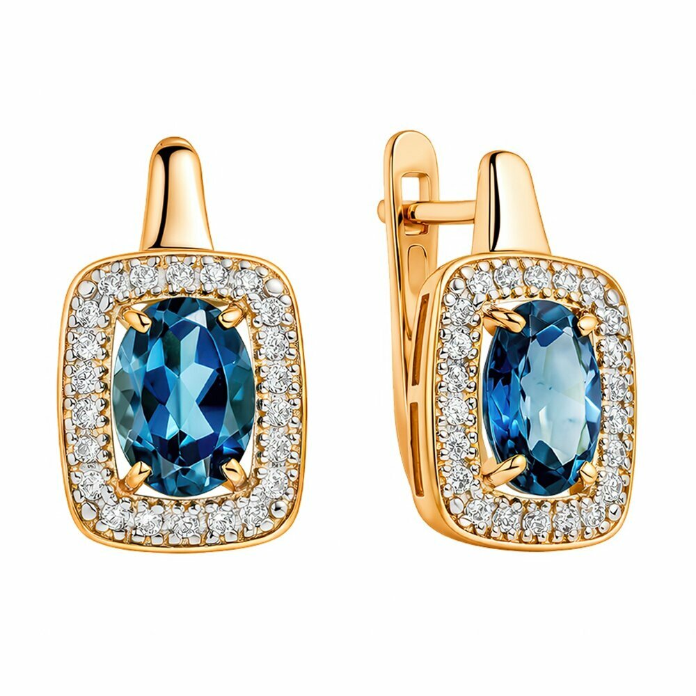 Серьги 585GOLD, красное золото, 585 проба, родирование, Лондон топаз, фианит