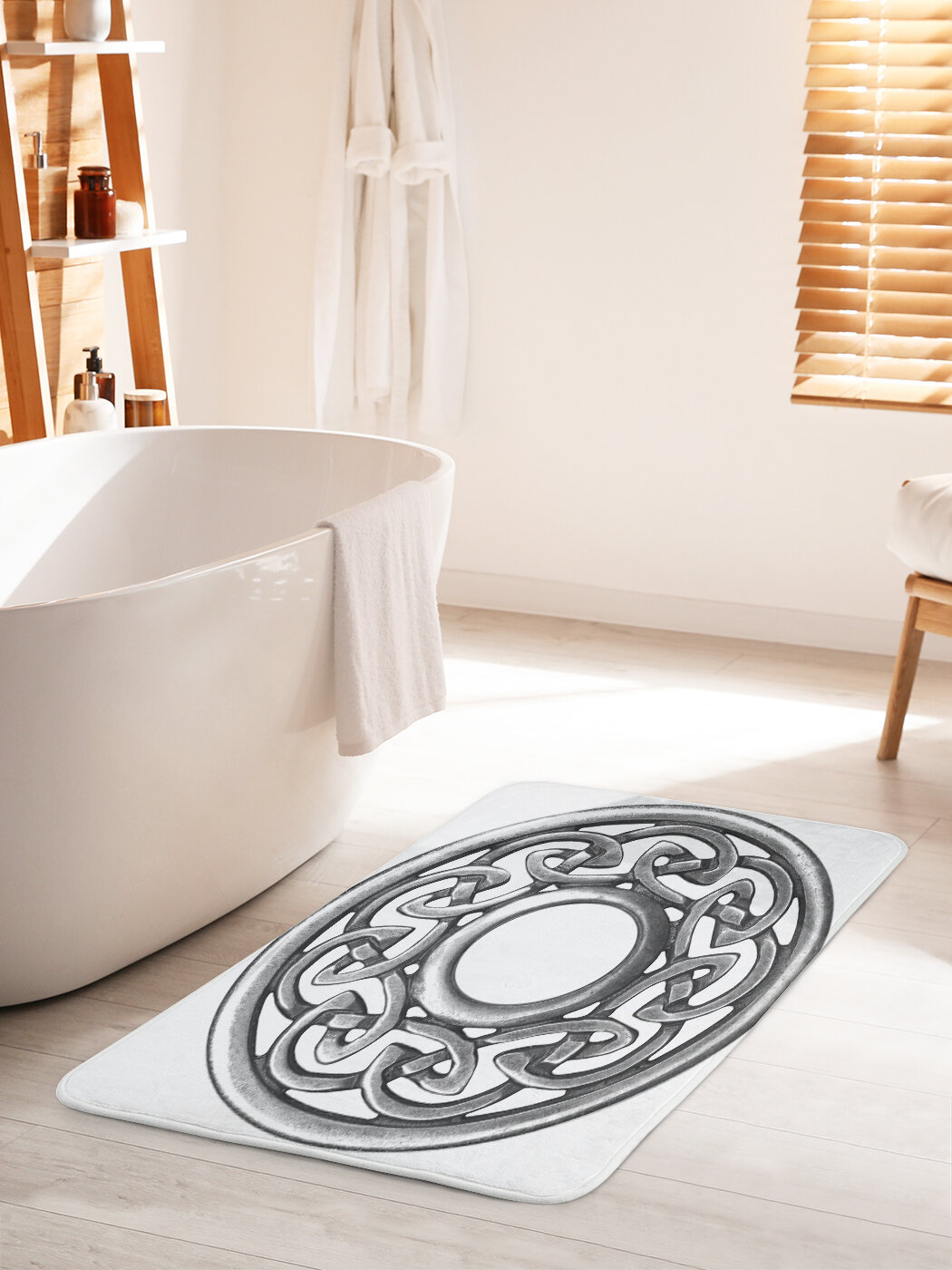 Коврик для ванной комнаты и туалета противоскользящий "Металлический плетеный круг" 60х100 см, JoyArty
