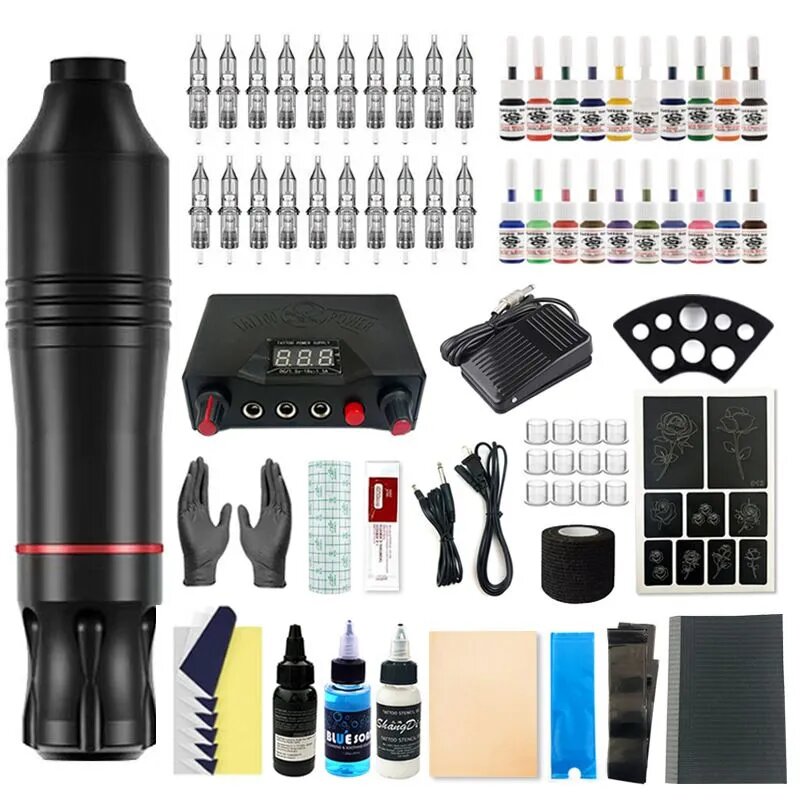 Тату Машинка Набор для начинающих мастеров, роторная машинка, универсальная, металлический корпус, черный