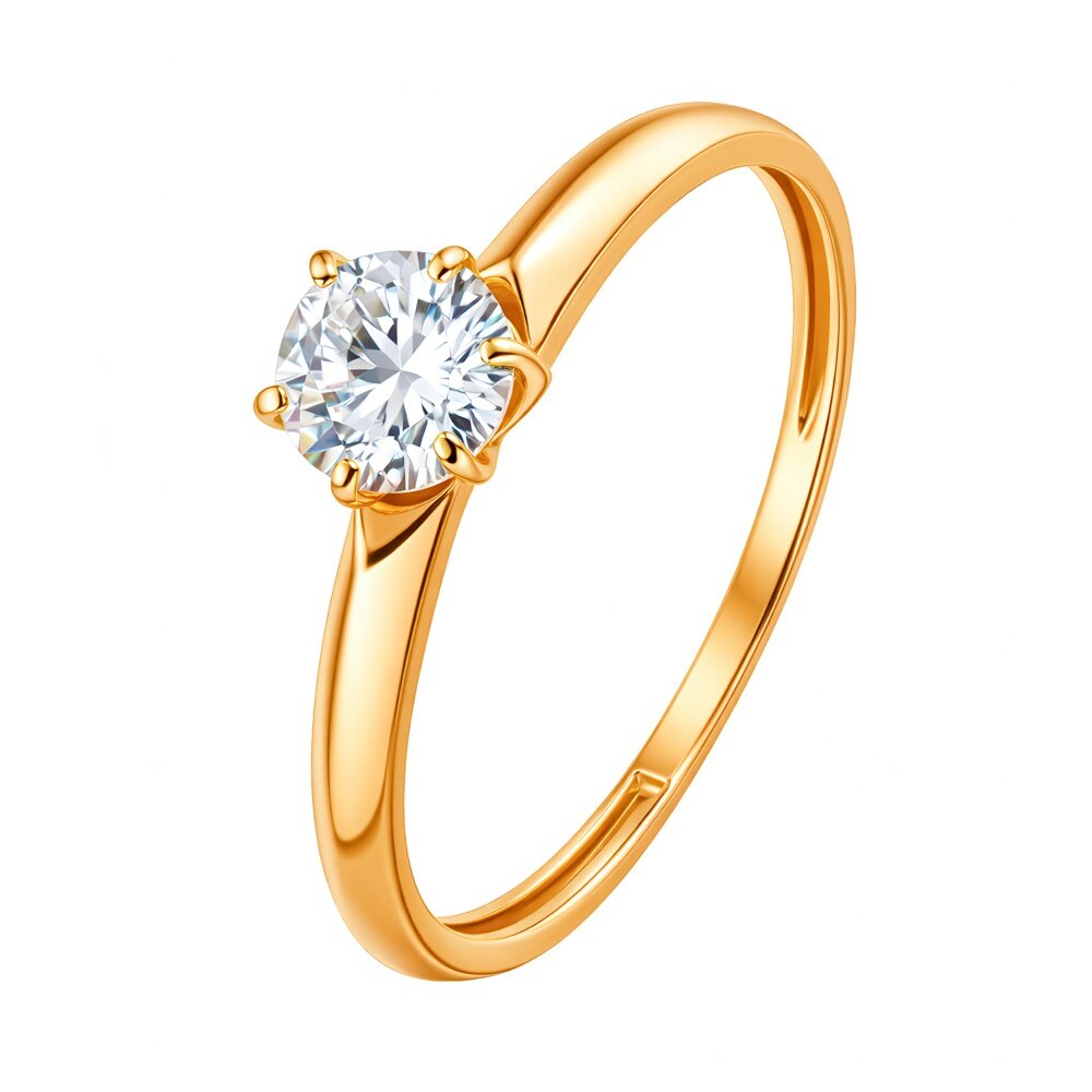 Кольцо, серебро, 925 проба, золочение, фианит