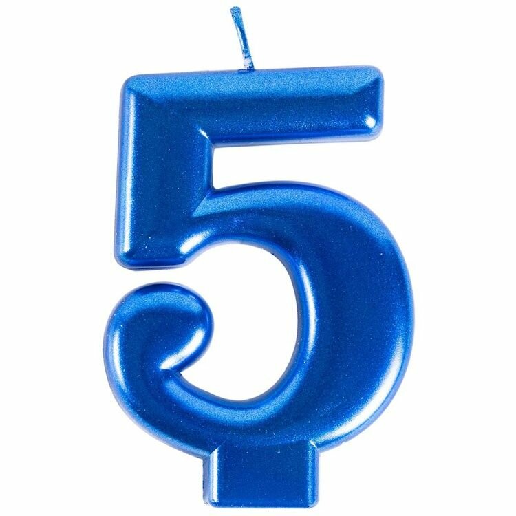 Свеча Веселая затея цифра 5, синяя, парафиновая, высота 8 см