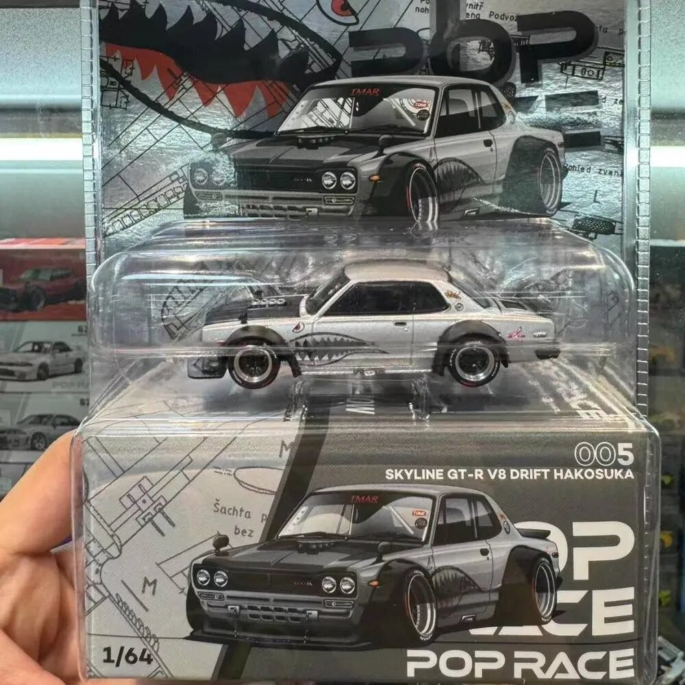 Машинка POP Race 1/64 #005 Nissan Skyline GT-R V8 Silver Alloy Car Model Toy Gift