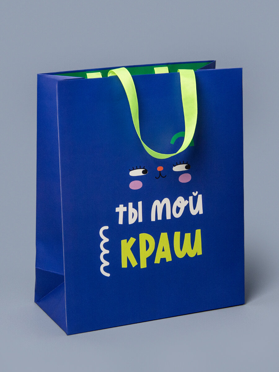 Пакет подарочный синий мужской с приколом , 26*32*12 см, 1 шт