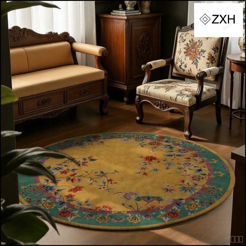 Новый круглый нескользящий ковер с цветами в китайском стиле, 120 см