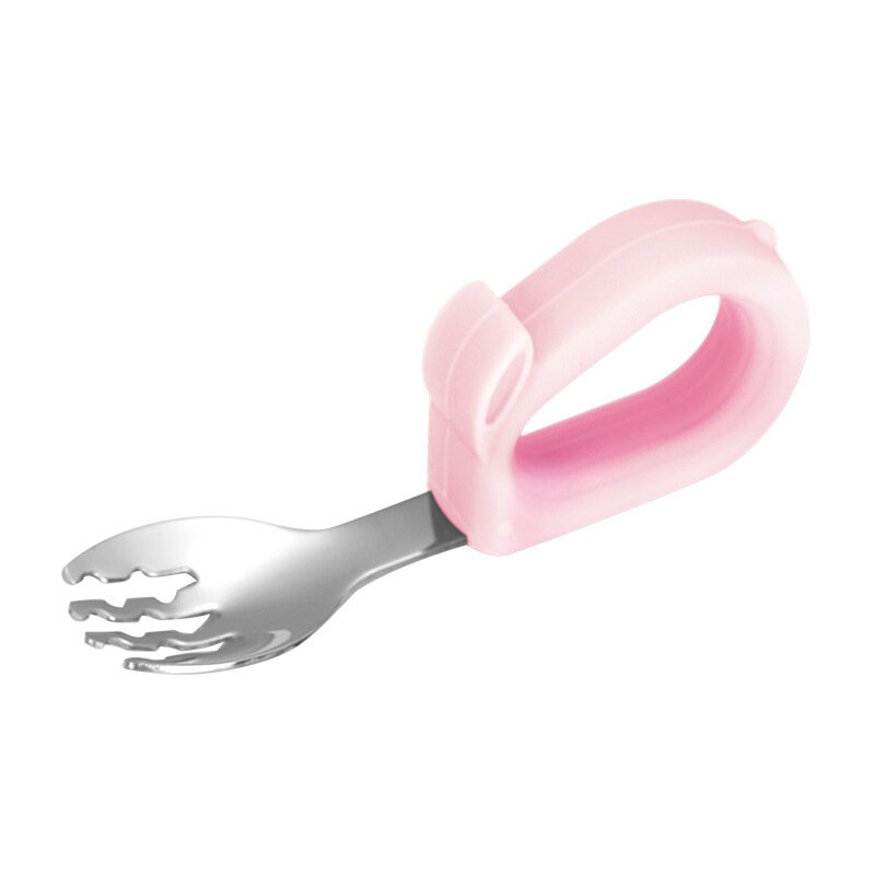 304 нержавеющая сталь детская вилка с розовой мультяшной ручкой кролика, прямая форма, без упаковки