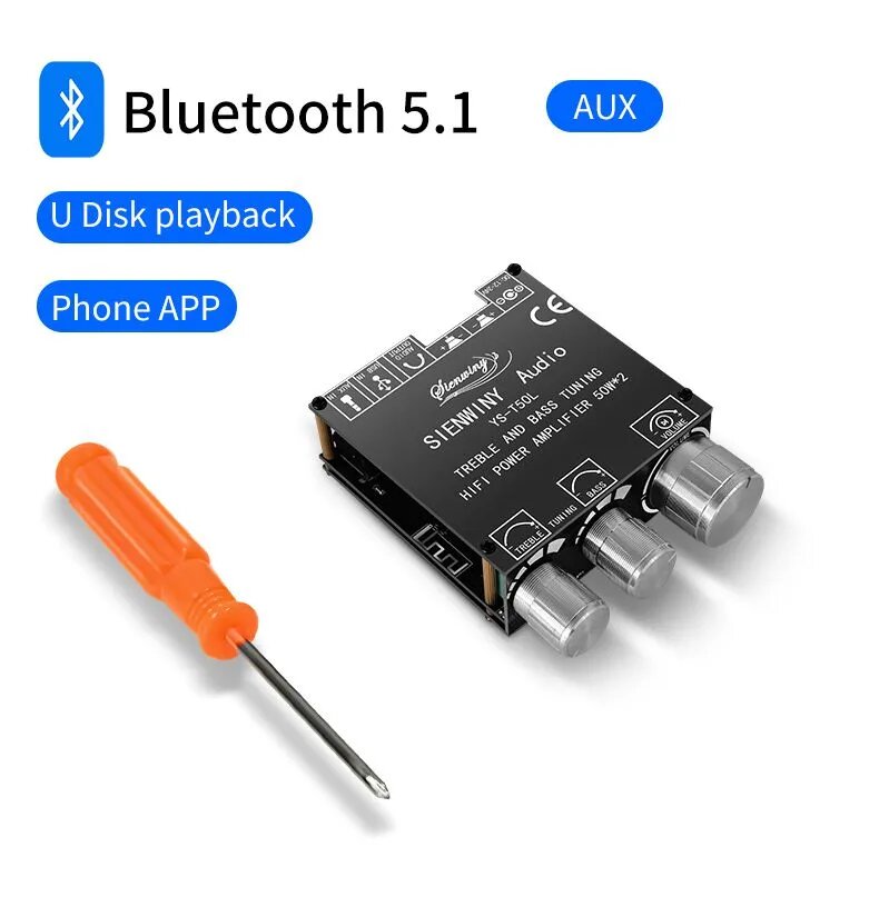 Плата усилителя мощности YS-T50L stereo Bluetooth 5.1, регулировка высоких и низких частот, высококачественный звук, несколько входов