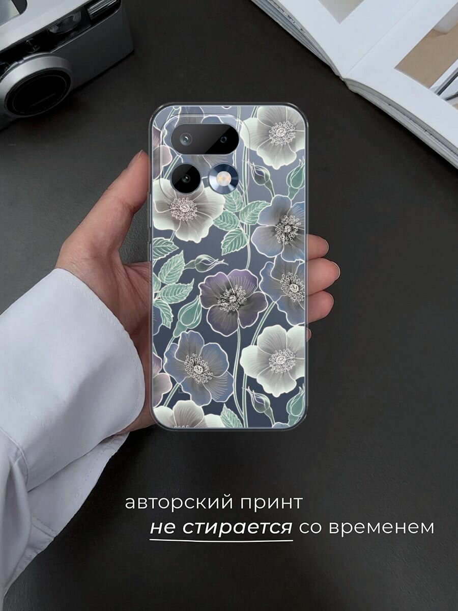 Чехол на Realme 16 Pro / Реалме 16 Про с принтом Blue Flower, прозрачный — фото 1