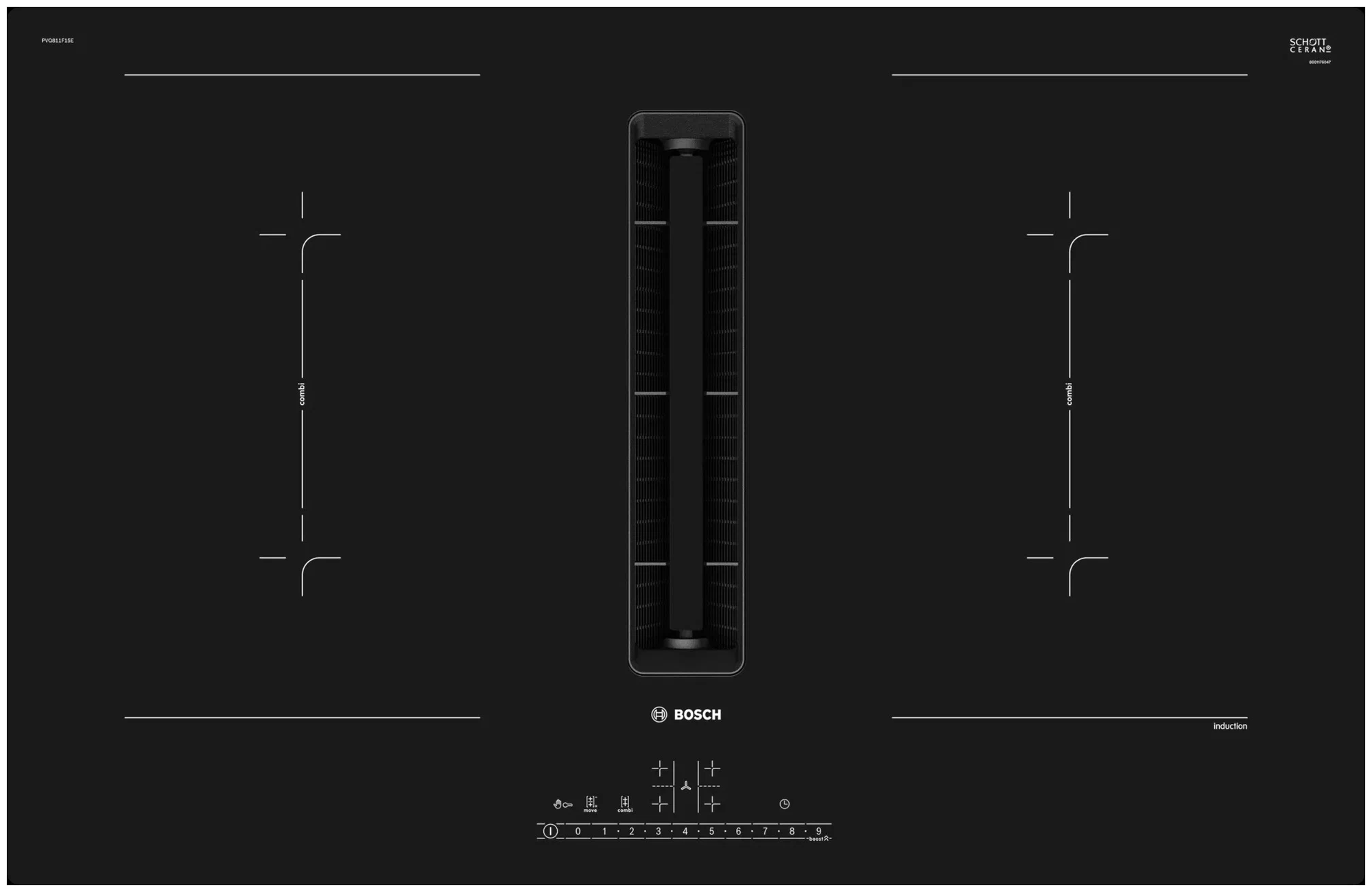 Индукционная варочная панель со встроенной вытяжкой Bosch PVQ811F15E, черный