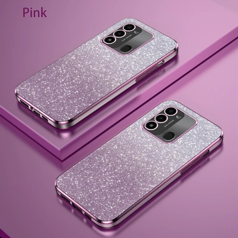 Розовый чехол с блестками для Tecno Spark 8C