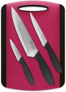 Набор ножей кухонных Rondell из 4 предметов, с разделочной доской, цвет красный и черный, блистерная упаковка, серия Sorge (RD-1976)