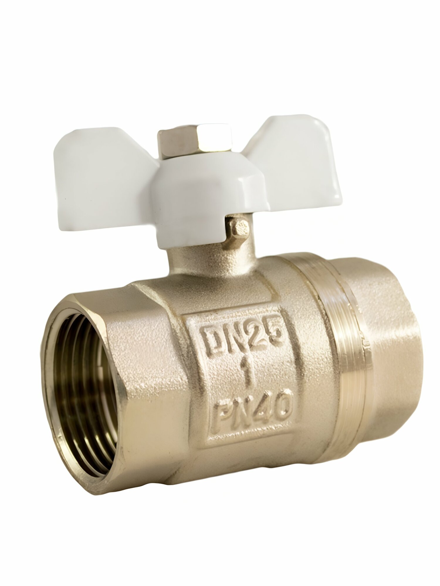 Кран для воды STI 1 дюйм, шаровый запорный механизм, внутренняя резьба г-г, никелированное покрытие, ручка-бабочка