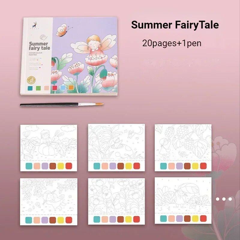 20 листов, креативная книга для акварельной живописи для детей, сказочные животные, Summer Fun 1