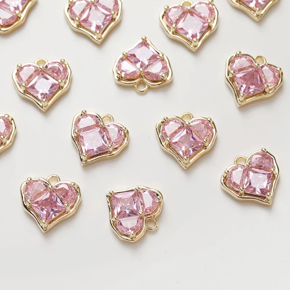 Золотые кулоны в форме сердца с розовым цирконом 2 шт. Gold