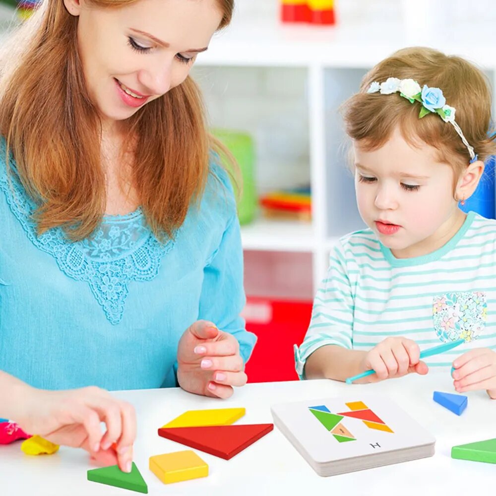 Образовательная деревянная головоломка семь квадратов для детских развивающих игр