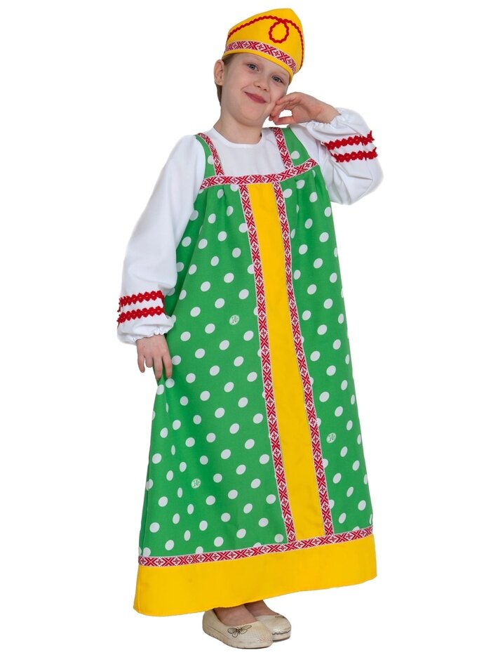 Карнавальный костюм русский народный для девочки «Аленушка», зелёный, р. 134
