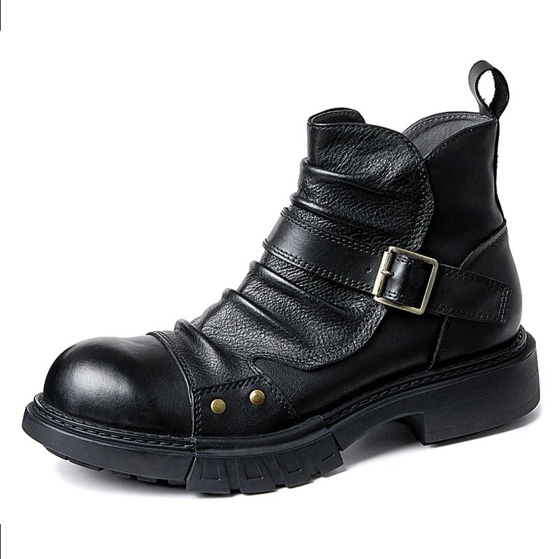 Мужские кожаные мотоботинки черные, размер 44, W550-24-Black