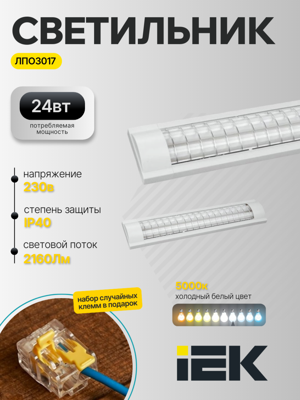 Светильник ЛПО 2*18Вт ЭПРА T8/G13 без ламп с решеткой ЛПО 3017 IEK
