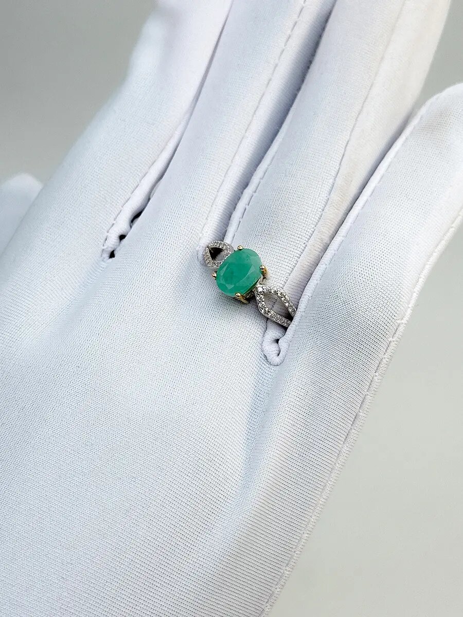 Кольцо, серебро, 925 проба, золочение, родирование, изумруд, фианит