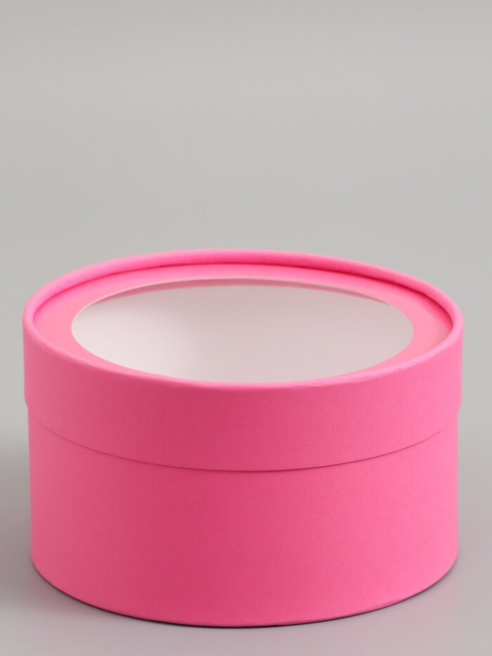 Подарочная коробка круглая, сливовая, завальцованная с окном, 18×10 см