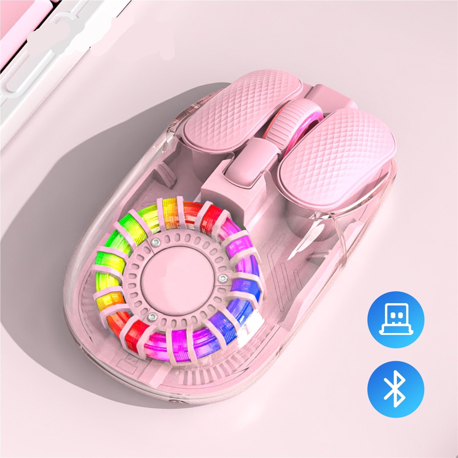 Мышь беспроводная, RGB подсветка, для правой и левой руки, тихая розовый