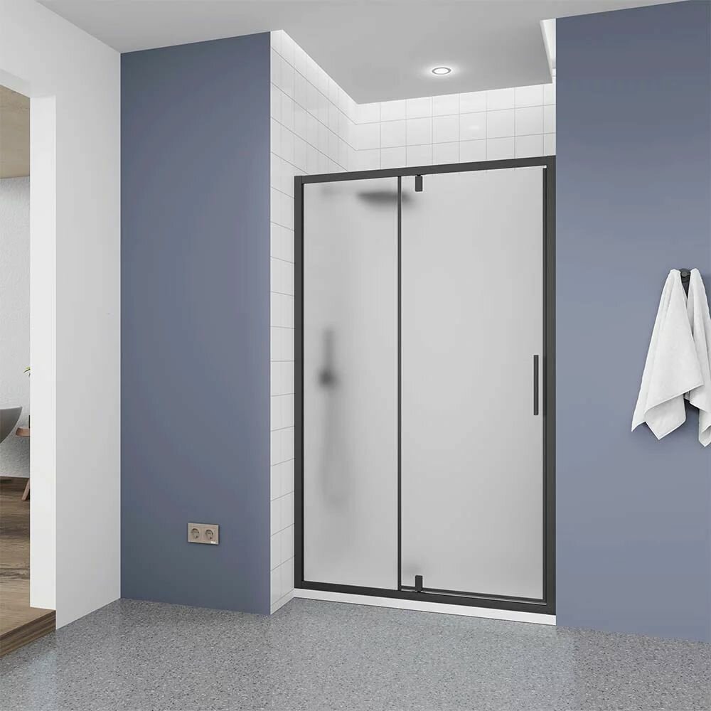 Душевая дверь в нишу Veconi Ottimo P20 B распашная, 110х190 см, стекло матовое, профиль черный матовый OP20B-110-07-C9