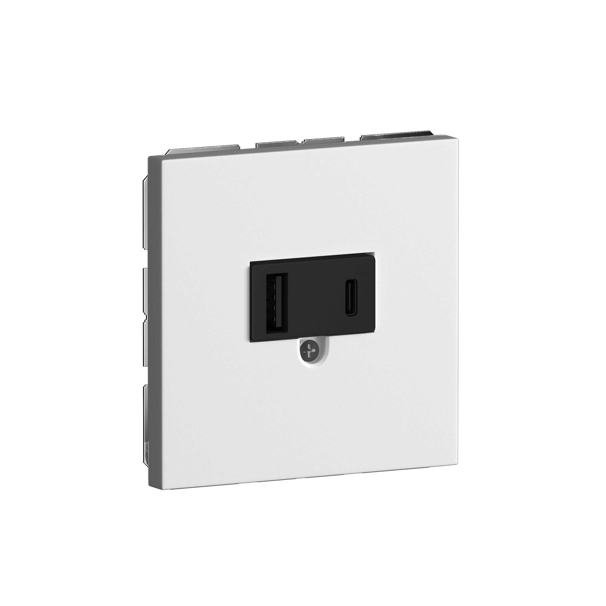 USB-зарядка типа A+С 3100мА 12Вт с чёрным разъёмом, цвет матовый белый, серия R98, Donel