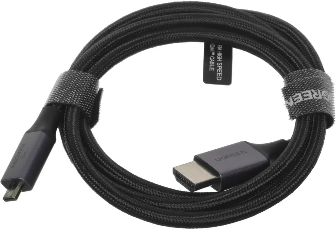 Кабель аудио-видео UGREEN HD164, Micro HDMI (m) - HDMI (m), 1.5м, ф/фильтр, серый (15516) — фото 1