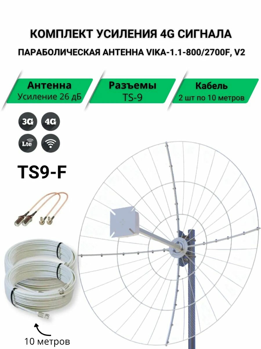 Усилитель интернет-сигнала Vika-1.1-800/2700F MIMO V2, с кабелем и TS9