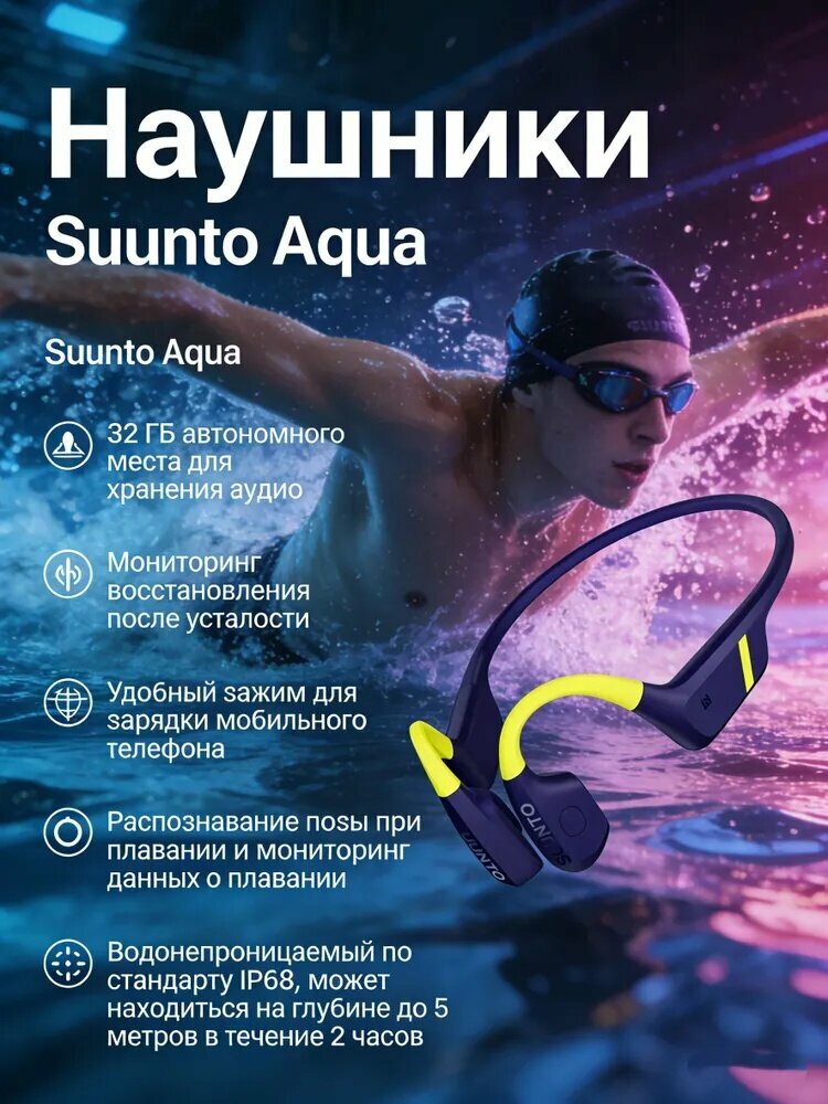 Suunto Наушники беспроводные Suunto Aqua, Bluetooth, USB Type-C, светло-синий