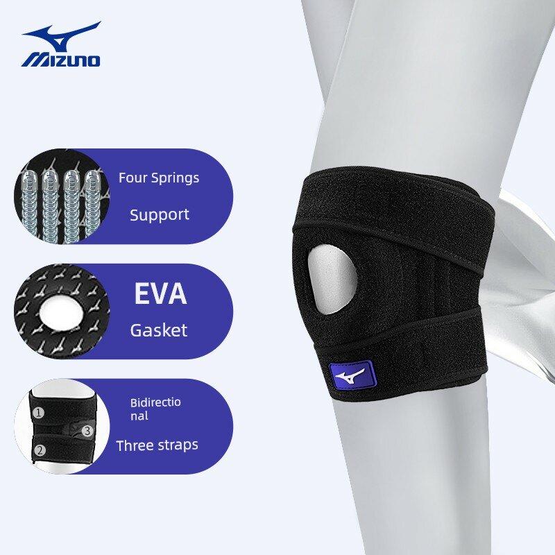 Mizuno Наколенник с давлением короткий, черный, 4 пружины + амортизация EVA, один размер (окружность колена 31-43 см,