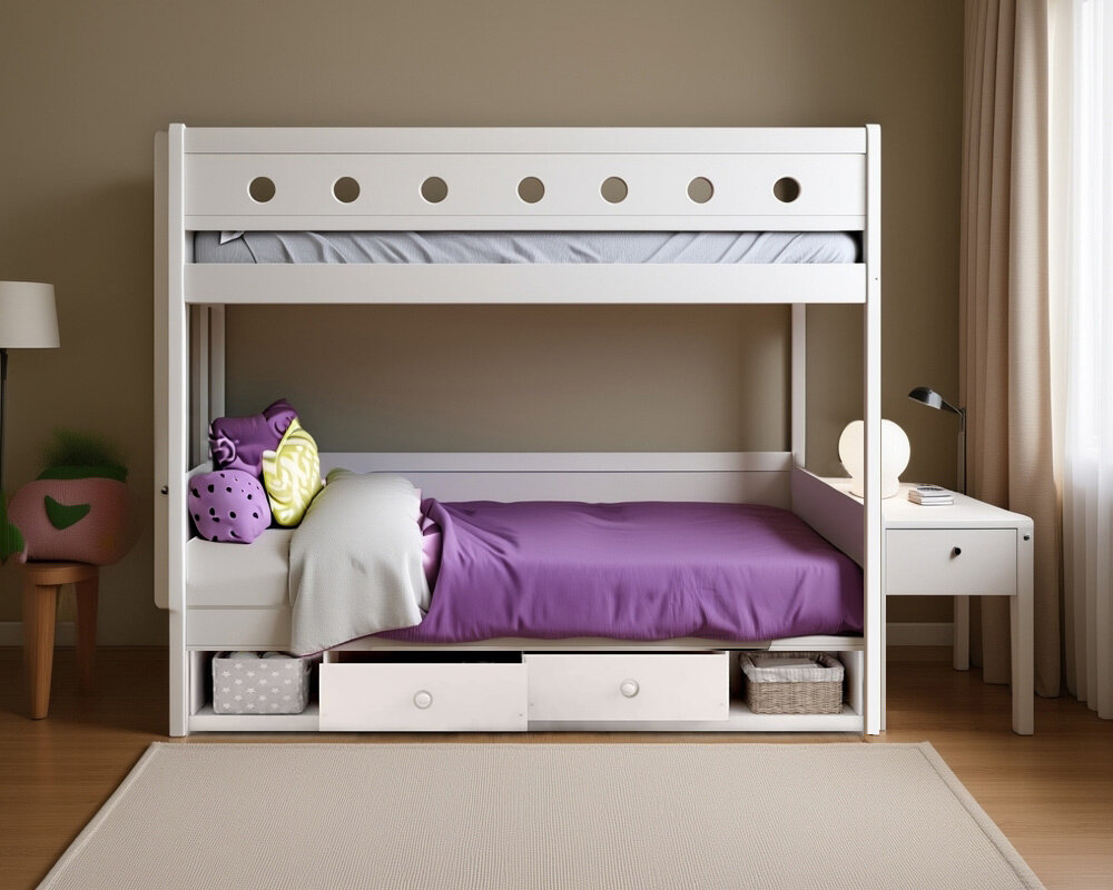 Кровать для двух детей "верба+комод", 90 см x 190 см, белая, ортопедическое дно