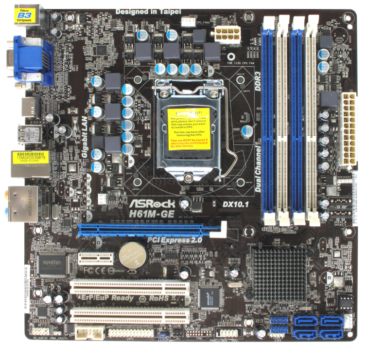 Материнская плата ASRock H61M-GE, microATX, поддержка процессоров Intel