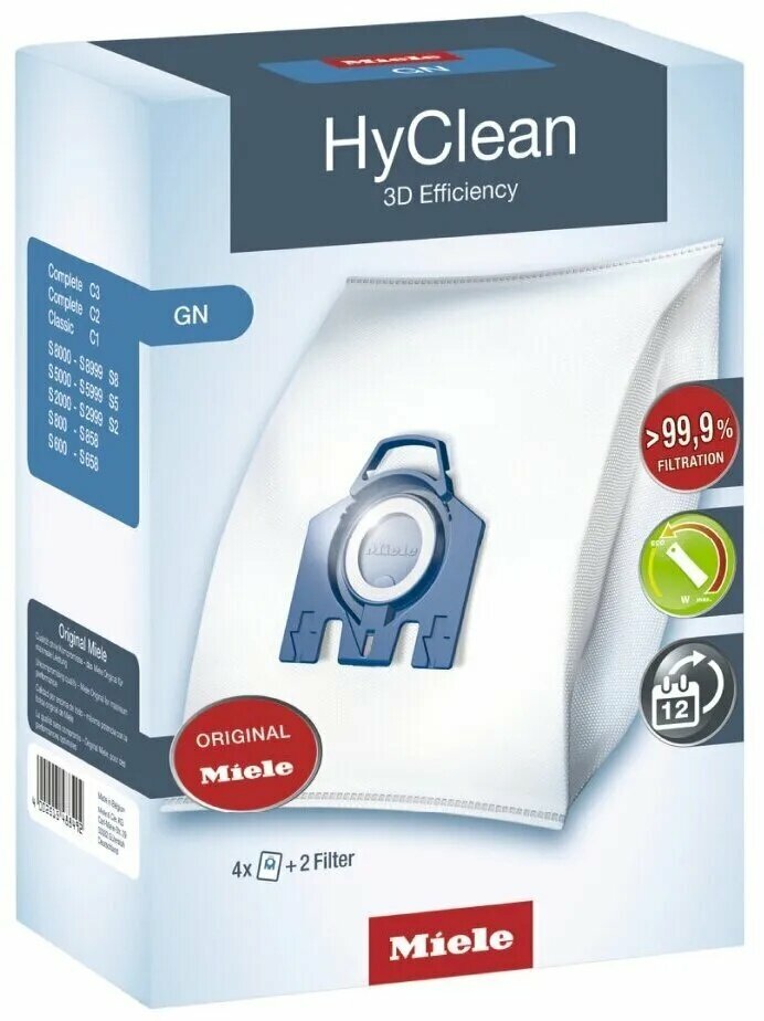 Мешки пылесборники синтетические Miele GN HyClean 3D Efficiency для пылесосов серии S800-S858, Classic C1 (S2), S5, Complete C3 (S8)