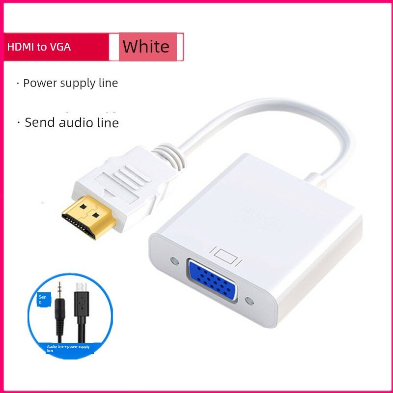 Переходник HDMI в VGA с аудио и питанием белый 0.5 м кабель для ноутбука монитора проектора