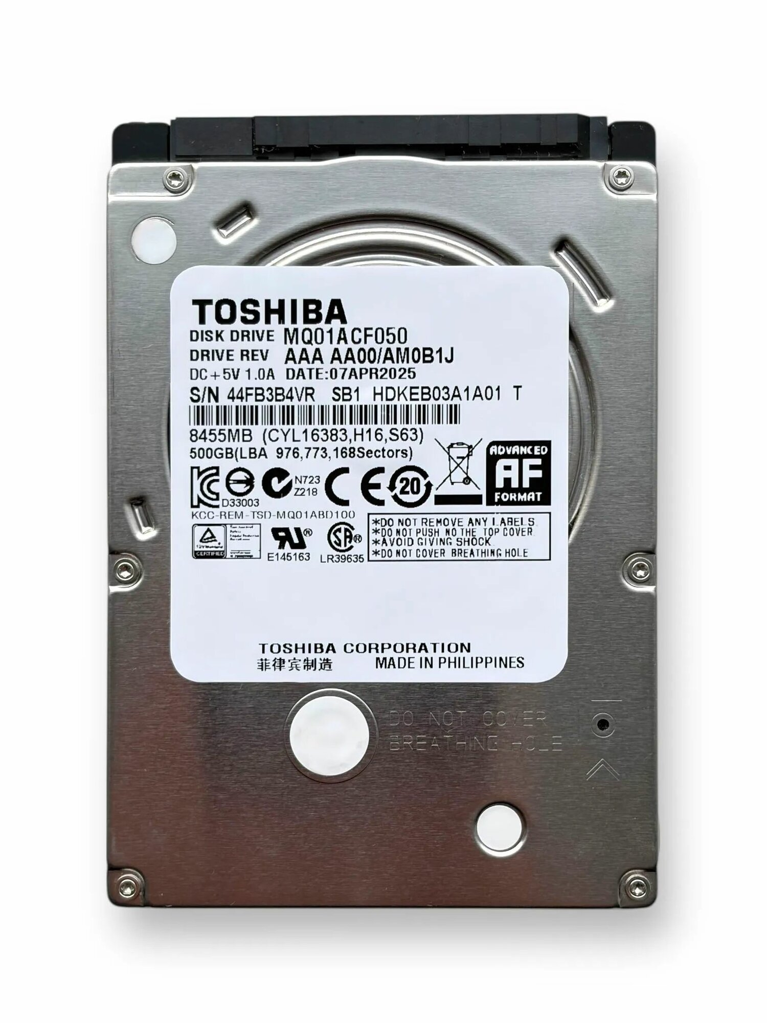 Toshiba HDD 2.5 500 ГБ Внутренний жесткий диск для ноутбука Toshiba HDD (MQ01ABF050)