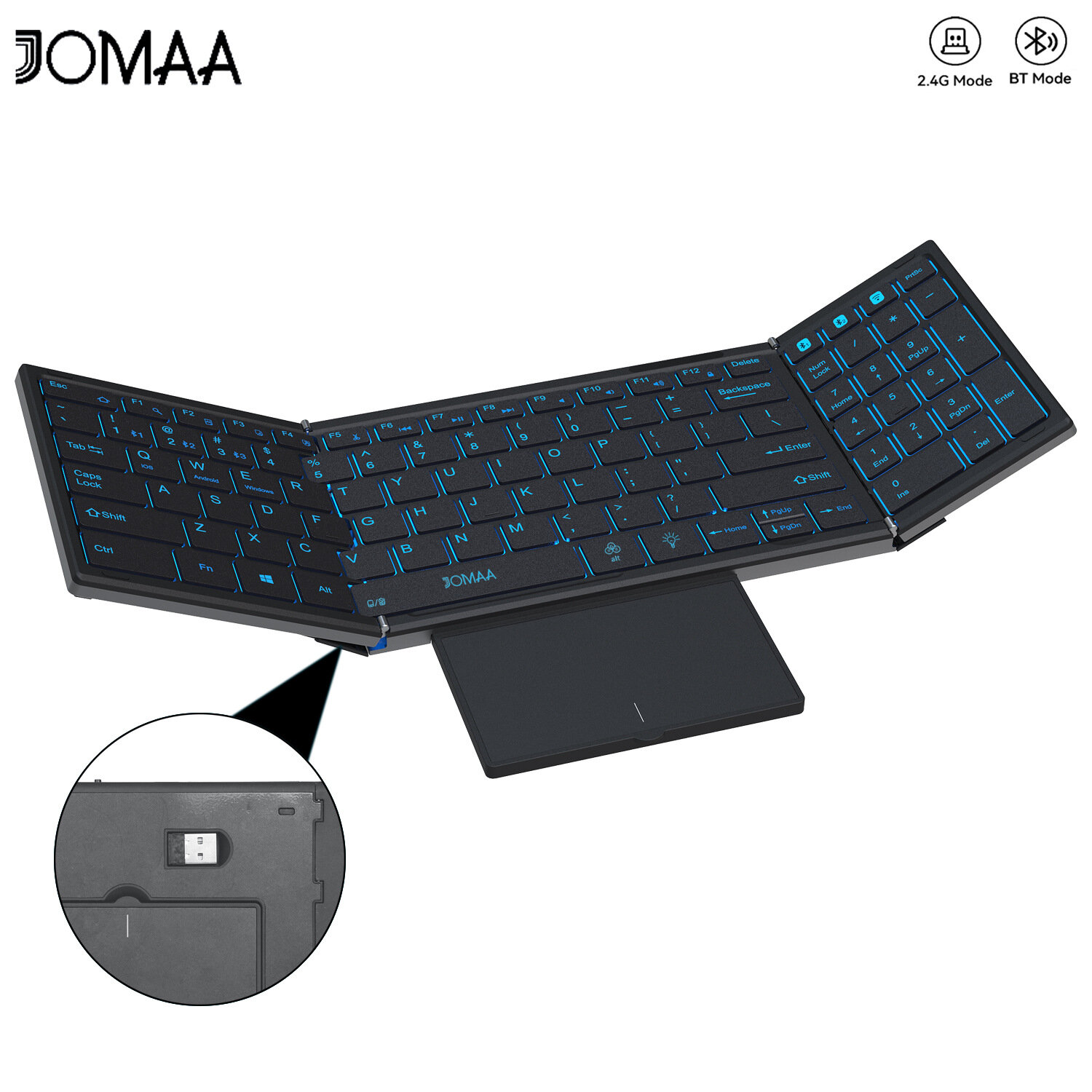 Мини-клавиатура JOMAА, складная, беспроводная, с цифровой клавиатурой и трекпадом