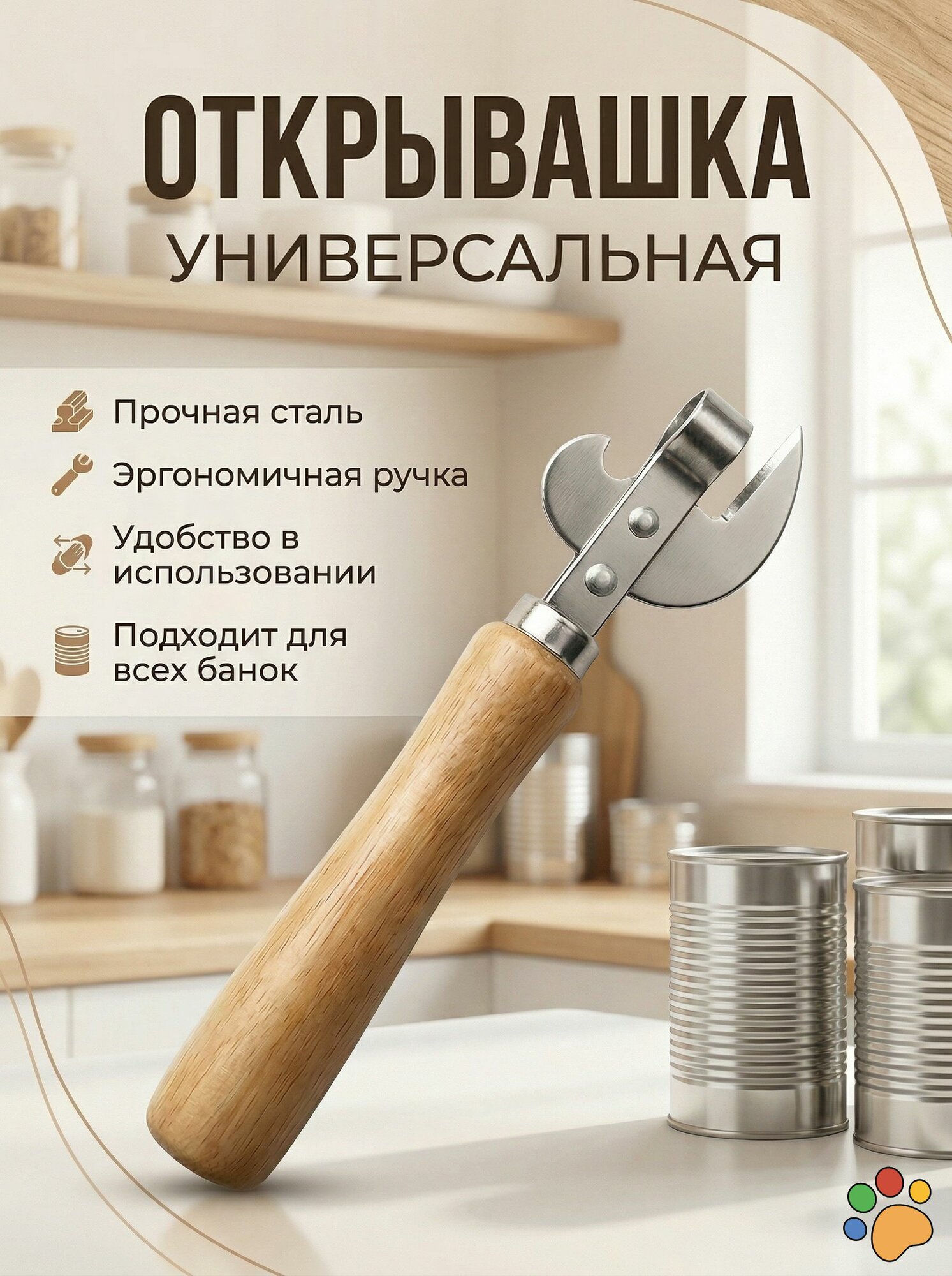 Открывашка для банок, бутылок и консерв, консервный нож, универсальная