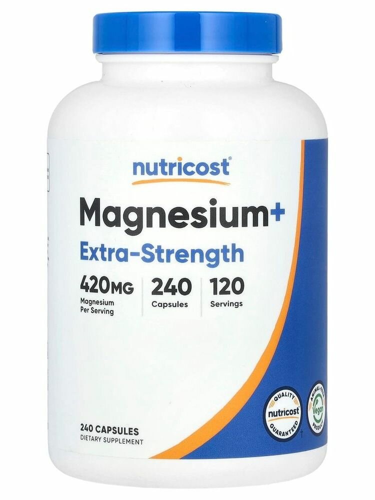 Magnesium+, магний, повышенная сила действия, 240 капсул (210 мг в 1 капсуле), Nutricost