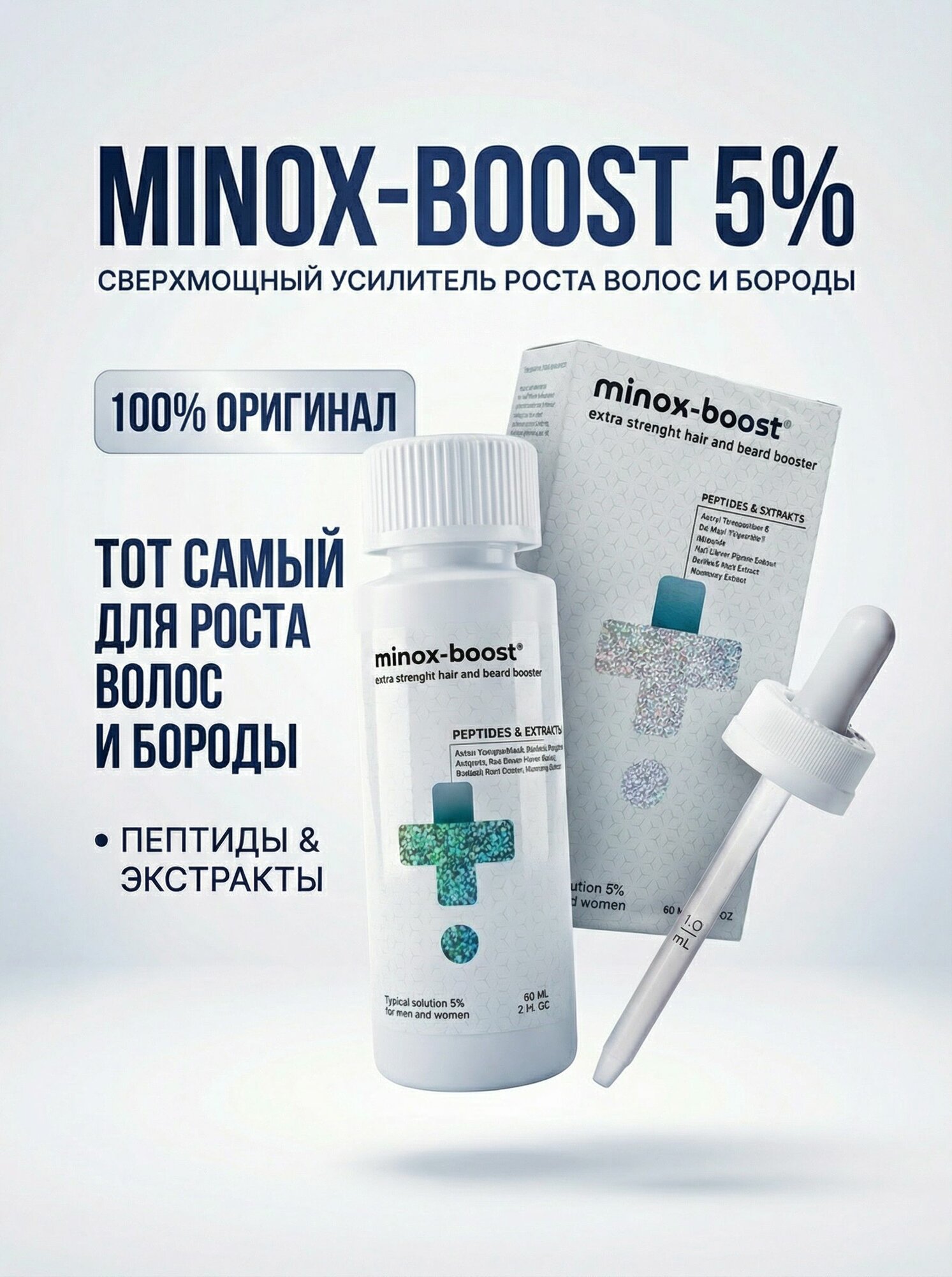 Minox-Boost 5% Средство для роста волос и бороды / Сыворотка против облысения у мужчин и женщин / Лосьон от выпадения волос
