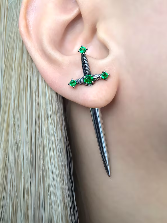 Серьги-трансформеры, искусственный камень, фианит