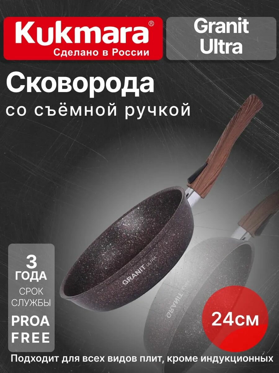 Сковорода 240мм со съемной ручкой, антипригарное покрытие "Granit ultra" (red)