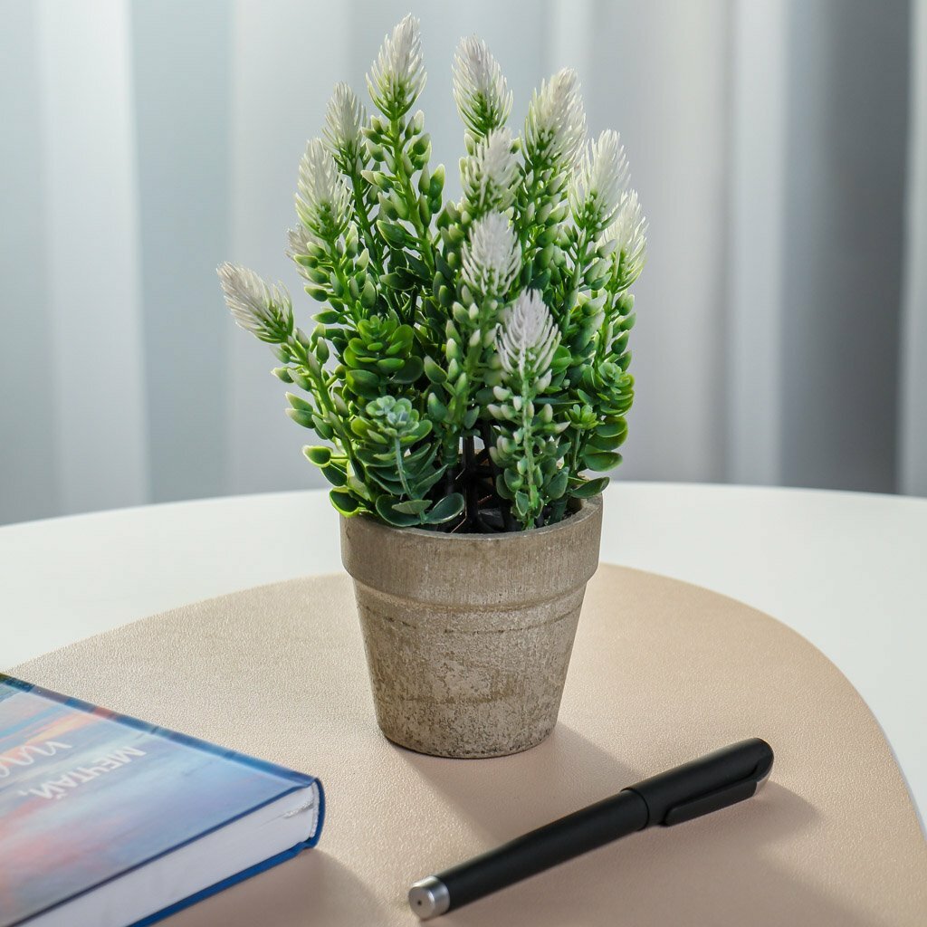 Искусственный цветок в кашпо, композиция белых цветов для интерьера, настольный декор для дома, офиса и кафе, 20 см, A300098