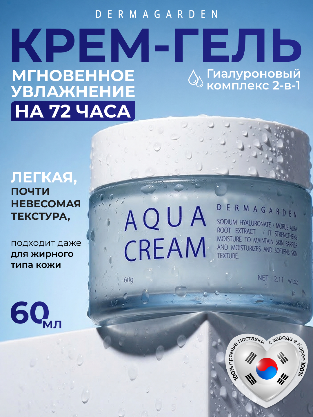 Крем для лица увлажняющий DERMAGARDEN с гиалуроновой кислотой и ниацинамидом 60г