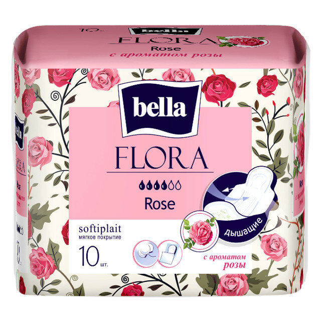Прокладка BELLA Panty Flora Rose 10 шт – гигиенический продукт с ароматом розы, степень защиты normal plus