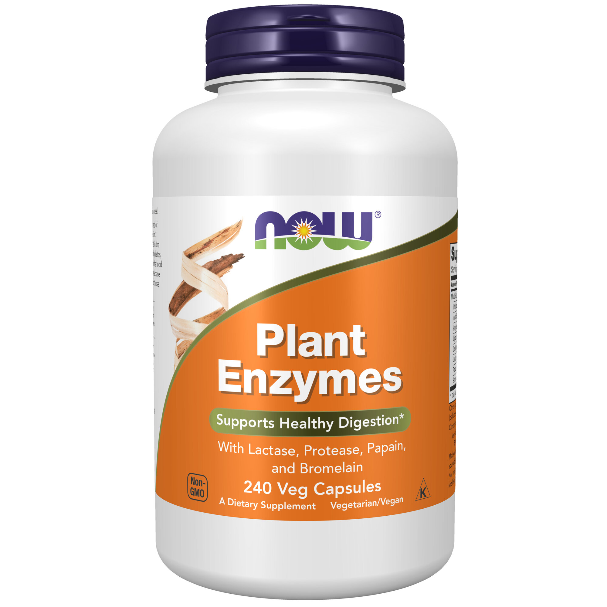 NOW Plant Enzymes, Комплекс растительных ферментов для пищеварения, 240 растительных капсул, Папаин + Бромелайн
