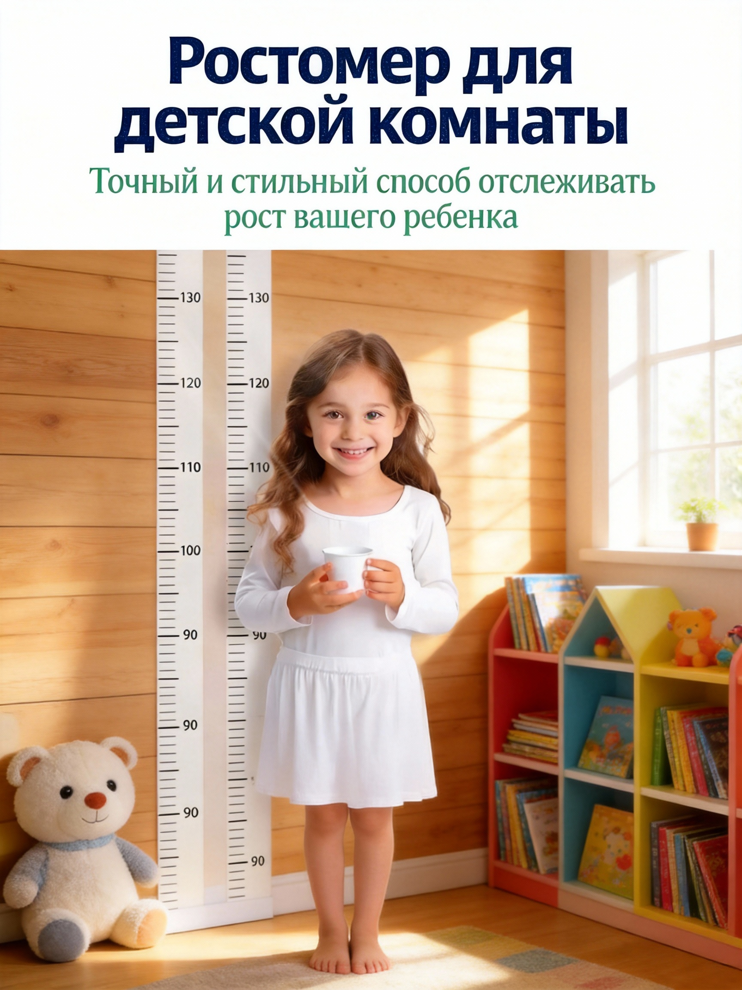 Ростомер детский на стену, прозрачный 200 см для измерения роста и фиксации детских достижений