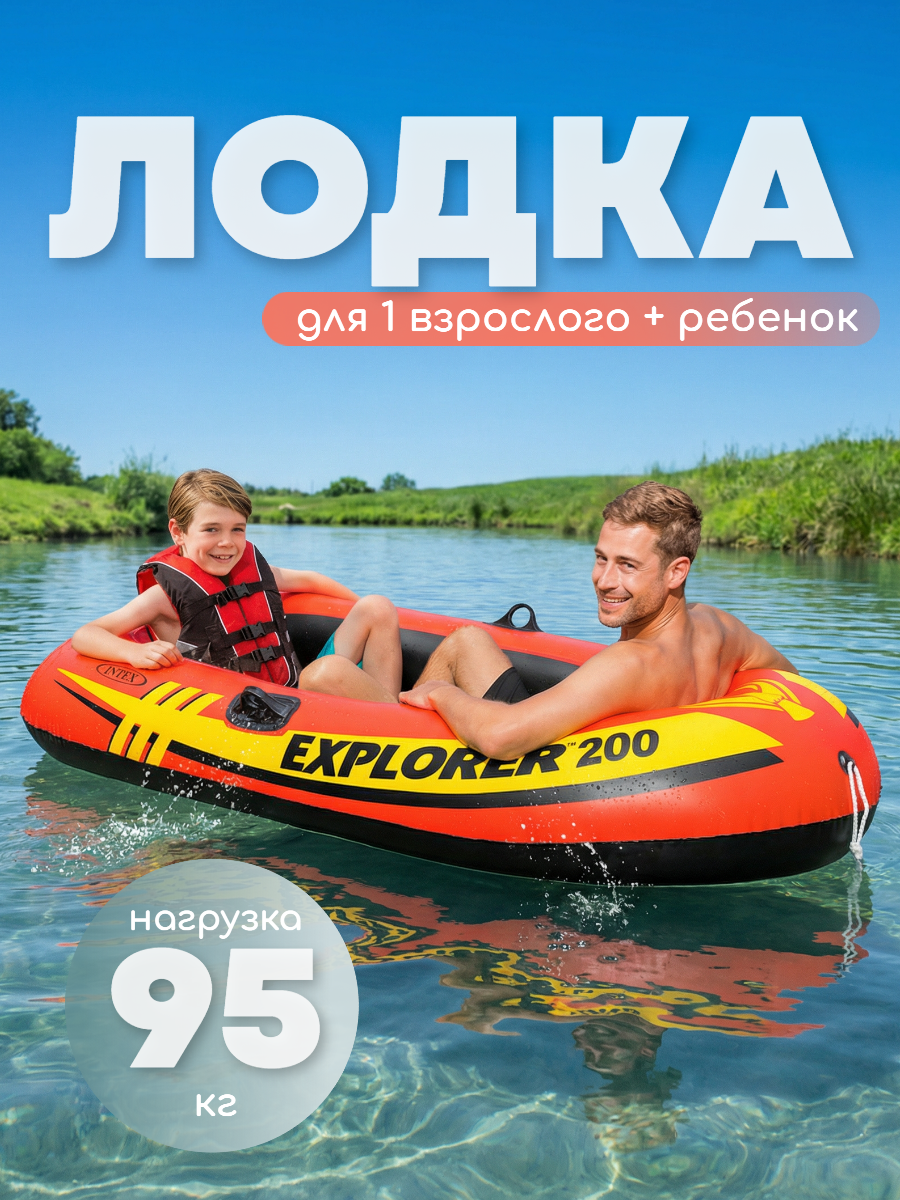Лодка надувная двухместная для рыбалки и отдыха 185x94x41см, до 95кг