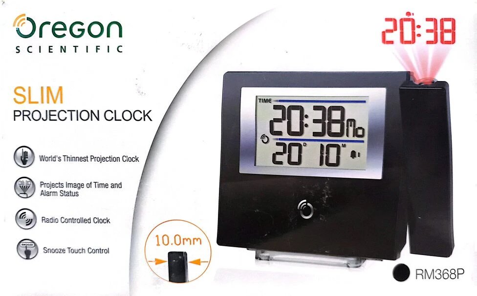 Проекционные часы Oregon RM368P Black тонкие, возможность постоянной проекции, радиоконтролируемые
