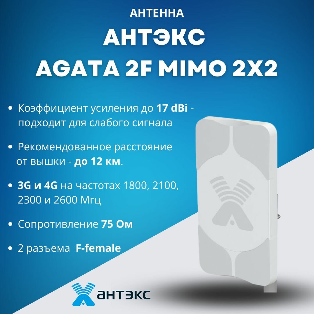 Антенна Антэкс AGATA-2F MIMO (2 разъема F female, 75 Ом) 17 Дб