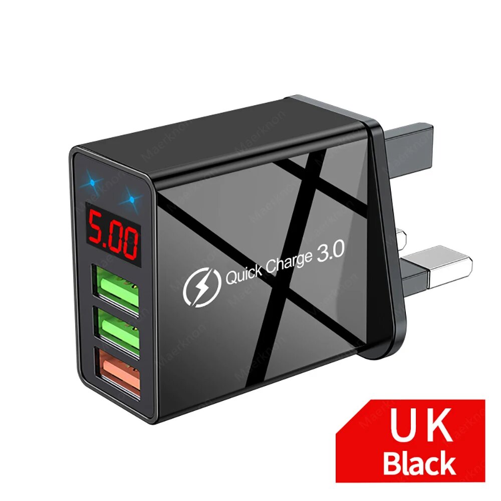 Зарядное устройство с 3 USB-портами, Внешнее зарядное устройство со светодиодным дисплеем, быстрая зарядка 3,0 4,0, настенное зарядное устройство для iPhone 14, Samsung, универсальные адаптеры